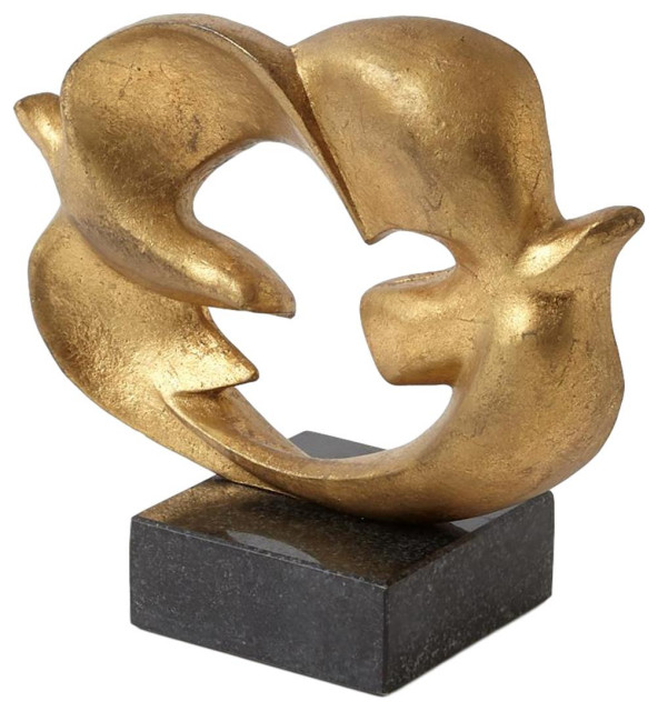 Modern Elegant Gold Peace Dove Sculpture 8" Open Round Eternity Black ...