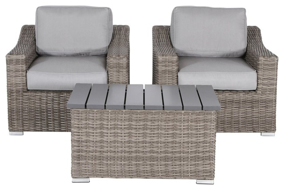 Living Source International 3-Piece Wicker Conversation Set in Gray ...