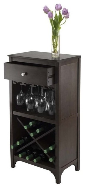 Pemberly Row Transitional Solid Wood Modular Wine Rack Cabinet in Dark ...