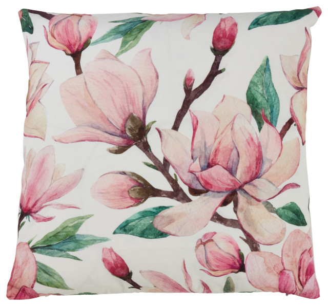 Outdoor Throw Pillow With Magnolia Design And Poly Filling ...