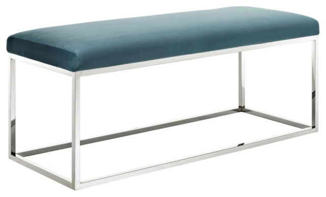 Piper Sea Blue Performance Velvet Bench - Contemporary - Upholstered ...