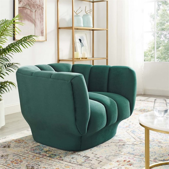 Pemberly Row Vertical Channel Tufted Velvet Armchair in Green ...