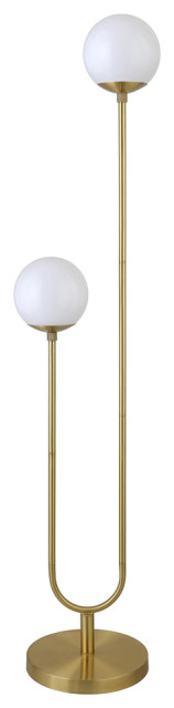 69" Brass Two Light Novelty Floor Lamp With White Frosted Glass Globe Shade - Contemporary ...