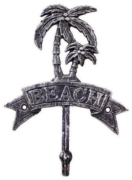 Rustic Silver Cast Iron Palm Tree Beach Hook 8" - Tropical - Wall Hooks ...