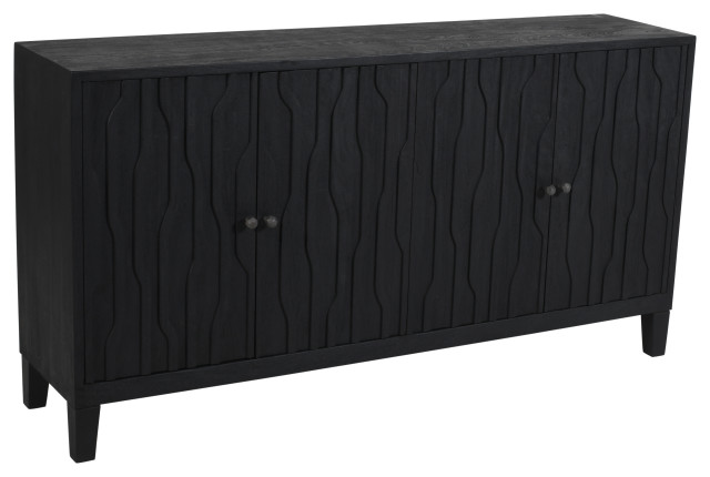 Orchard 4-Door Sideboard, Transitional Ebony Gray, Reclaimed Solid Wood ...