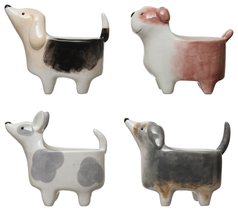Set of 4, 6"L Dolomite Dog Planter - Contemporary - Indoor Pots And ...