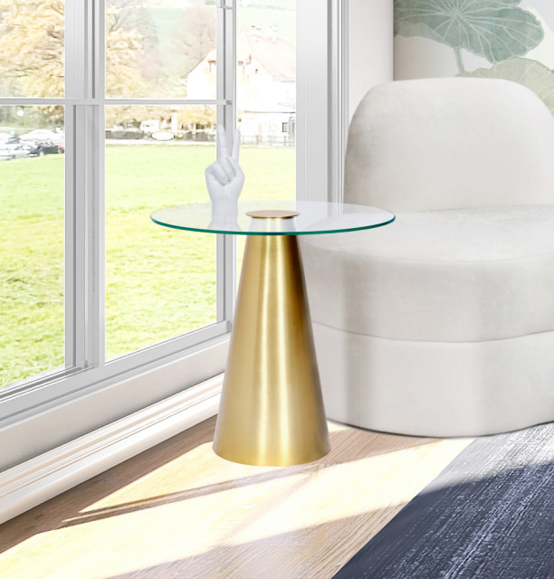 Glassimo Glass Top End Table, Brushed Gold Finish - Contemporary - Side ...