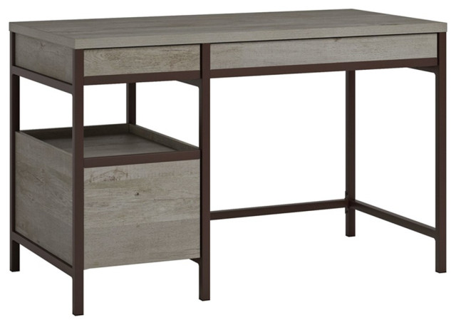 Sauder Manhattan Gate Engineered Wood Pedestal Desk in Mystic Oak ...