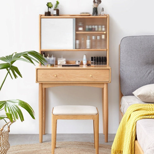 Oak Dressing Table With Hidden Makeup Mirror, Walnut, 29.5 ...