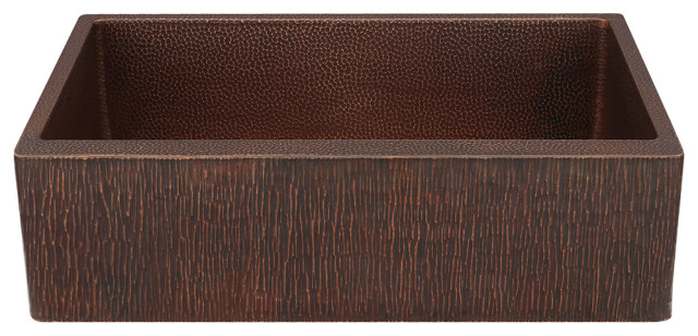 33" Hammered Copper Apron Front Single Basin Sink With Tree Texture ...