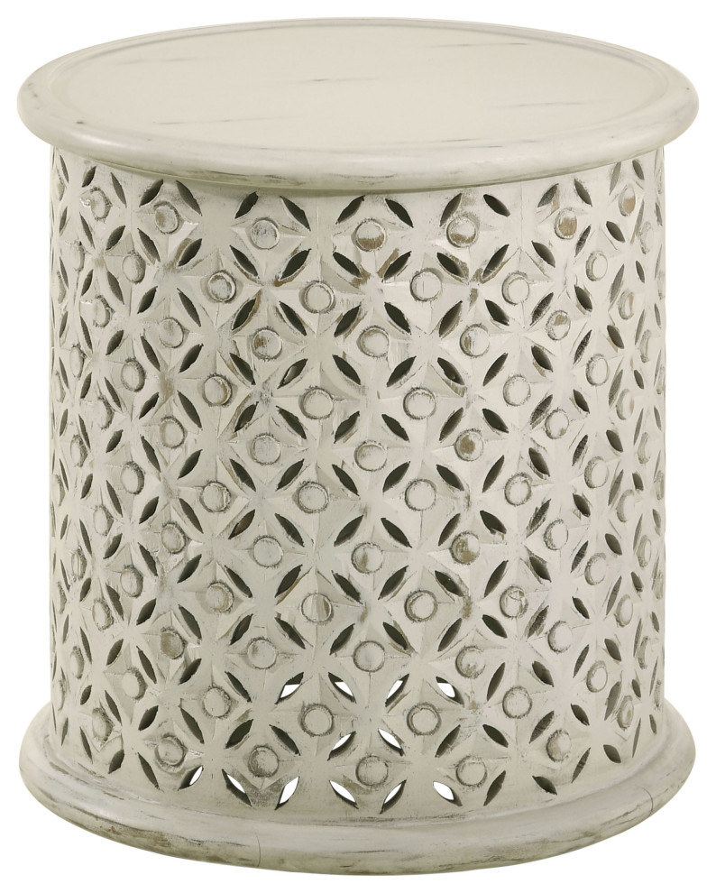 Krish 18" Round Accent Table White Washed - Farmhouse - Side Tables And ...