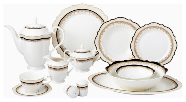 Lorren Home Trends 57 Piece Bone China, Dalilah, Service for 8 - Traditional - Dinnerware Sets ...