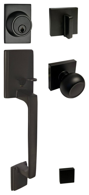 Square Plate Round Knob Contemporary Door Handle - Transitional - Door ...