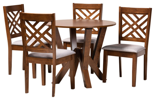 Bucknell Transitional 5-Piece Walnut Effect Dining Set, Curved-Leg ...