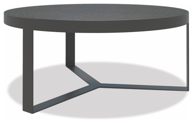 Contemporary 38" Round Coffee Table, Graphite Finish With Honed Granite ...