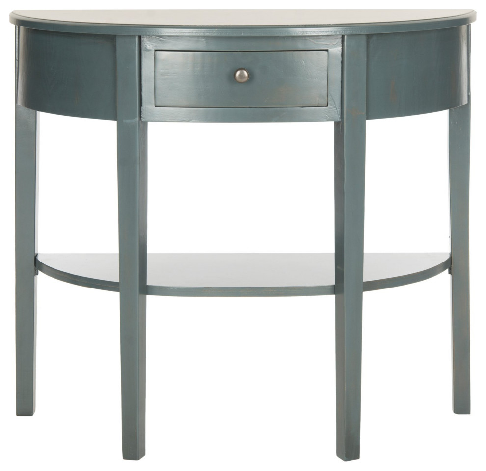 Transitional Console Table, Half Moon Top With Small Drawer & Shelf ...
