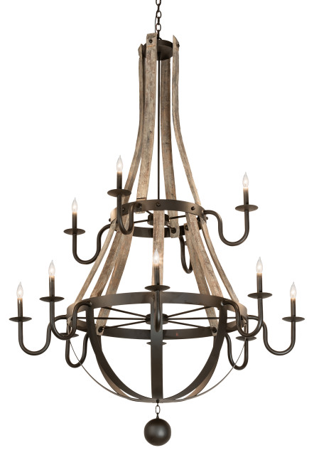 56" Wide Barrel Stave Madera 12 Light Two Tier Chandelier - Farmhouse ...
