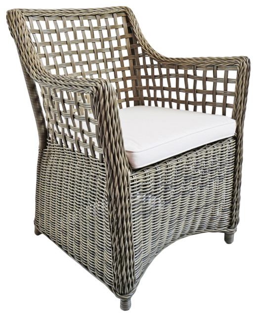 Outdoor Faux Wicker Dining Arm Chair - Tropical - Outdoor Dining Chairs ...
