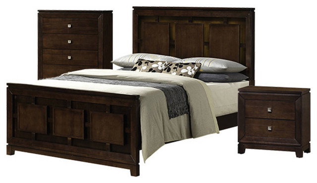 3 Pieces Bedroom Set, Tri Panel Bed With Nightstand & Vertical Dresser ...