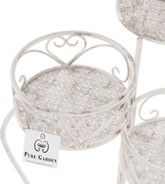 Pure Garden 3-Tier Indoor Outdoor Plant Stand, Antique White ...