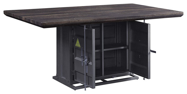 Industrial Cargo Dining Table with Antique Walnut Top and Gunmetal Base ...