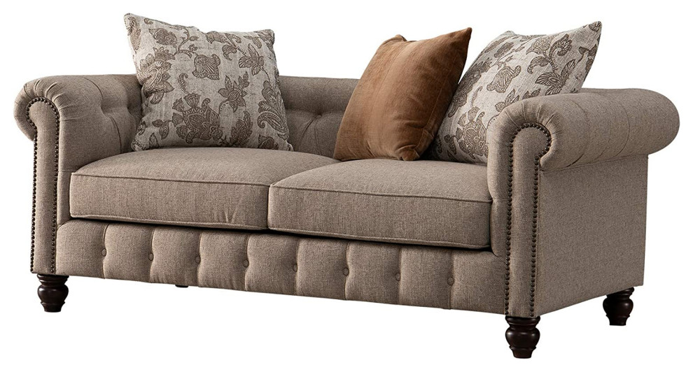 Classic Chesterfield Loveseat, Tufted Back & Rolled Arms With Nailhead ...