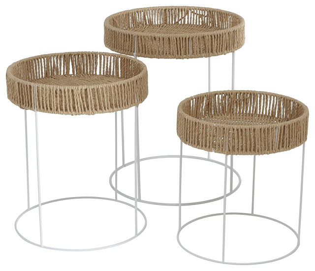 3 Piece Rope Wrap-Top Metal Tables - Beach Style - Coffee Table Sets ...