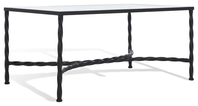 Modern Coffee Table, Metal Frame With Twisted Curved Support & Glass ...