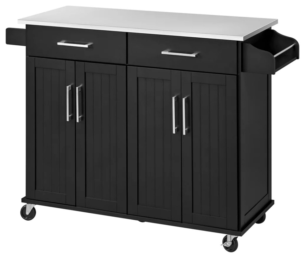 Spacious Kitchen Cart, Grooved Doors & Drawers With Stainless Steel Top ...