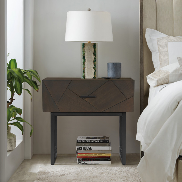 Marquis 1 Drawer Oak Wood Nighstand With Black Metal Legs - Industrial ...