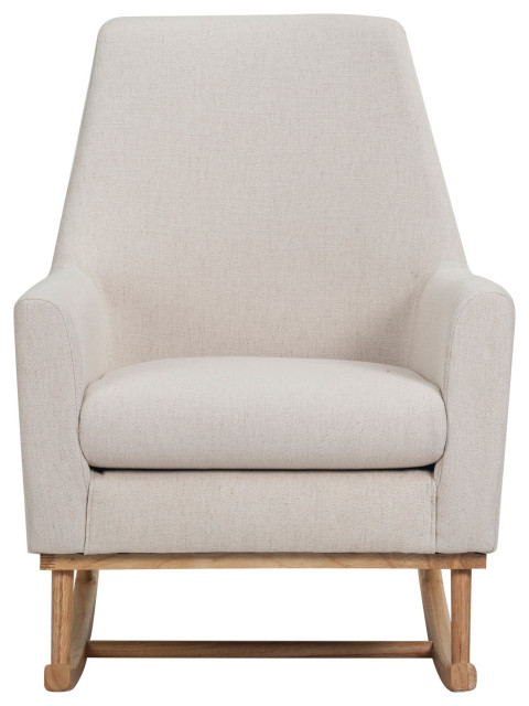 Fabric Upholstered Rocking Chair With Rubberwood Legs, Beige and ...