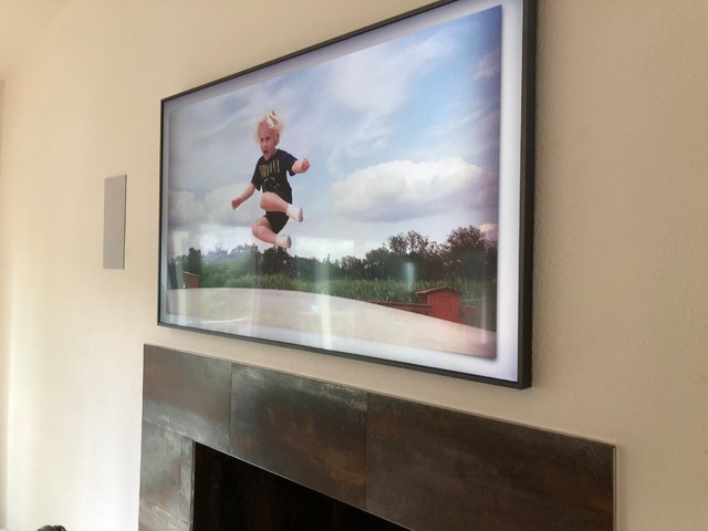 Samsung Frame TV over Fireplace and In Wall Speakers - Modern - Living ...