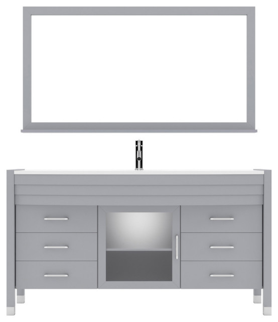 Ava 61" Single Bathroom Vanity Set, Gray, Polished Chrome Faucet ...