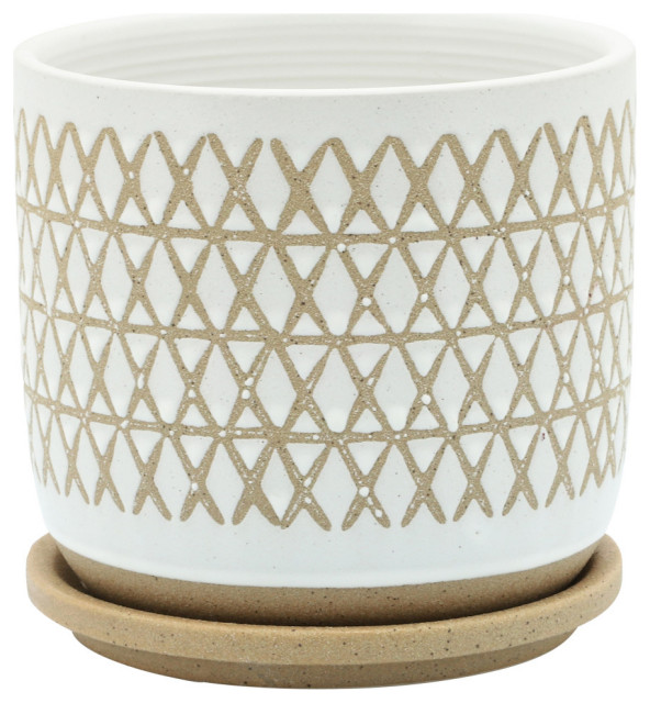 6" Criss/Cross Planter With Saucer Beige - Scandinavian - Indoor Pots ...