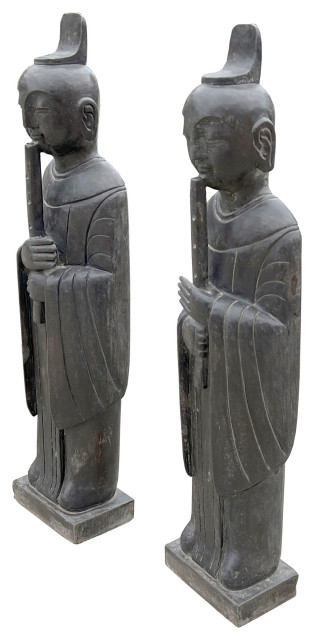 Pair Chinese Black Gray Stone Standing Zen Harmony Decor Statues ...