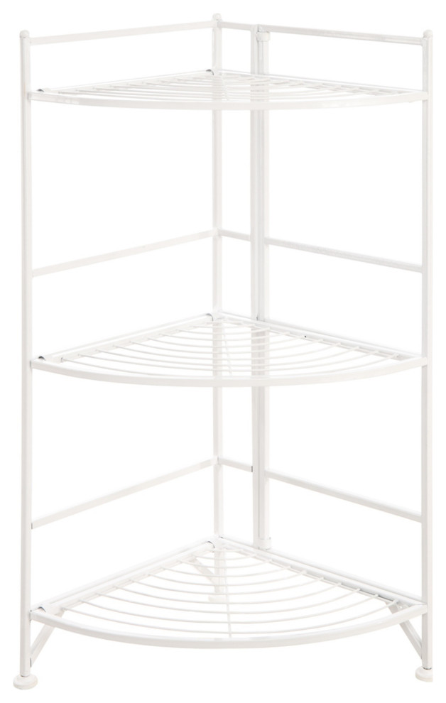 Xtra Storage 3 Tier Corner Folding Metal Corner Shelf, White , Pack of ...