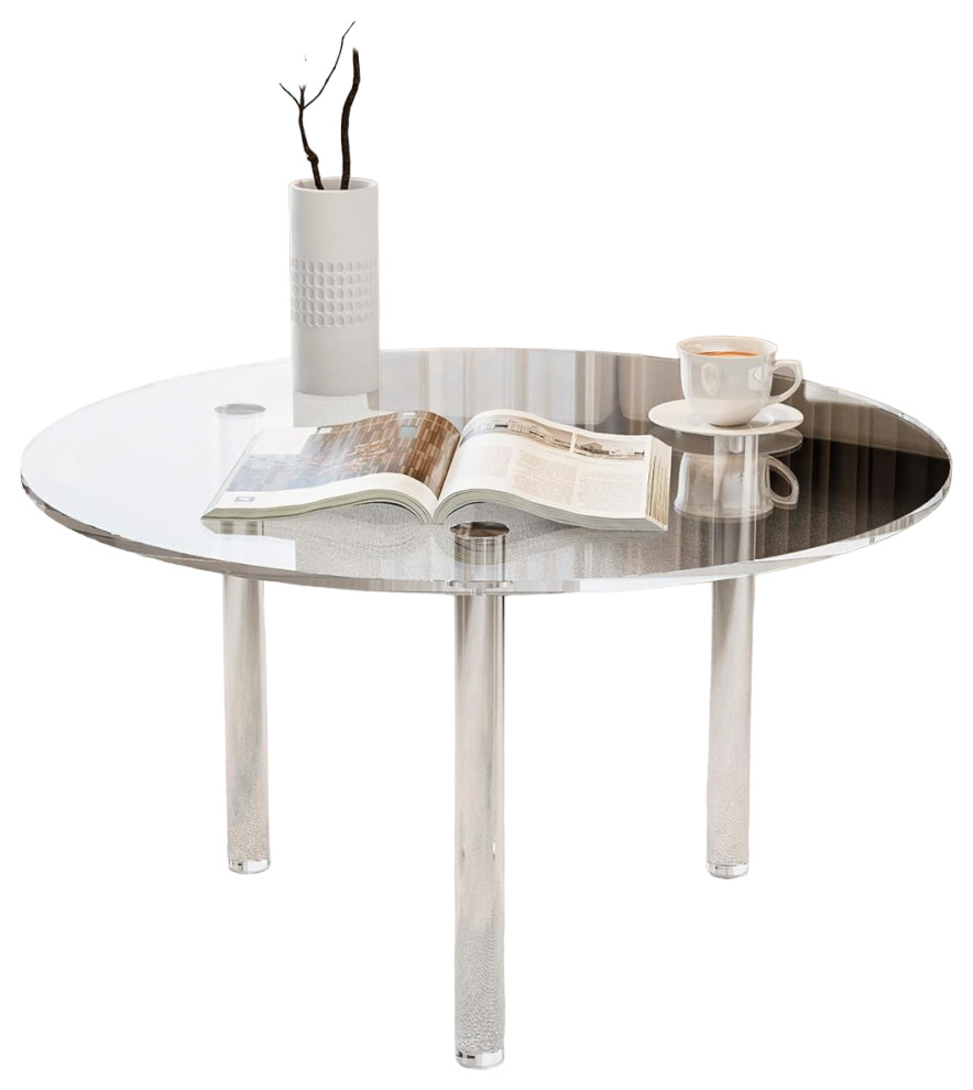 Modern Coffee Table, Cylindrical Acrylic Legs & Thick Round Glass Top ...