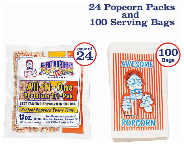 8oz Popcorn Packs, 100 Popcorn Bags 12 Pre-Measured, All-in-One ...