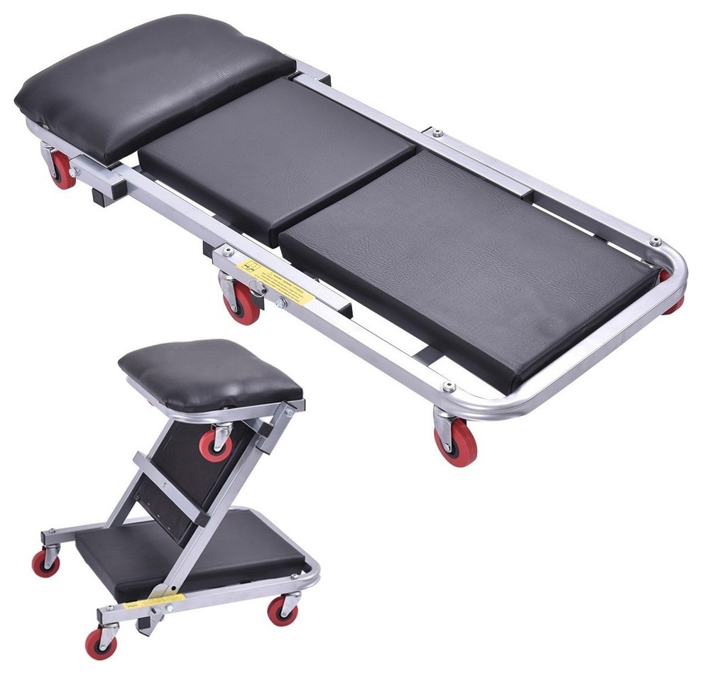 2 In 1 Foldable Mechanics Z Creeper Seat Rolling Chair Garage Work ...