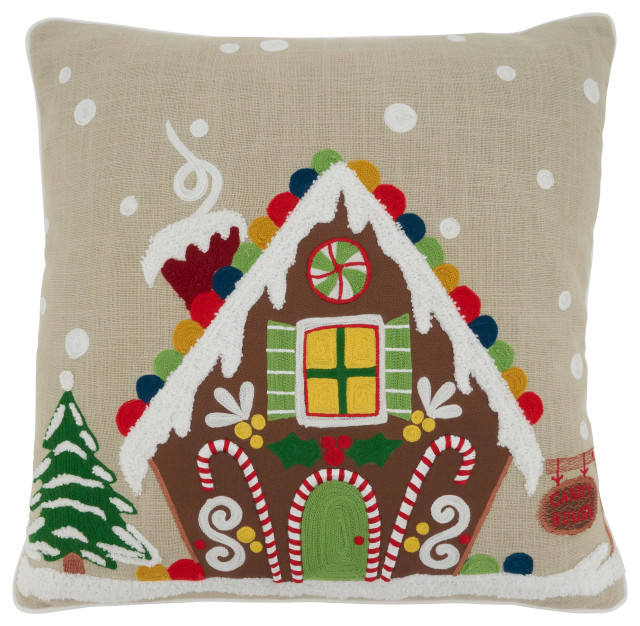 Throw Pillow With Gingerbread House Design, 18" - Contemporary ...