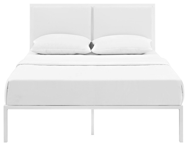 Modern Contemporary Urban Full Size Platform Bed Frame, White, Faux ...