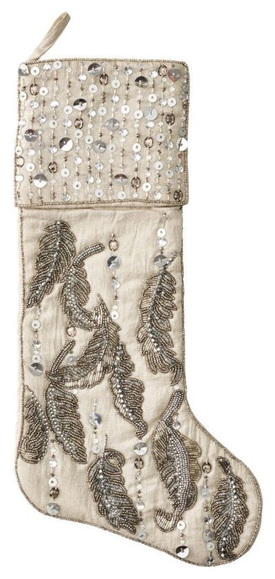 Kim Seybert Feather Stocking, Silver/Crystal - Contemporary - Christmas ...
