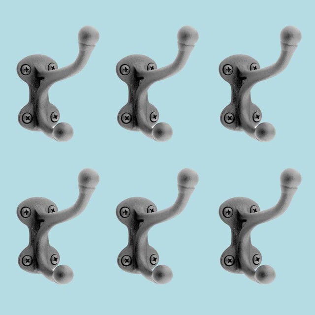 6 Coat Hook Black Brass RSF 3 1/2" H Double Hooks | - Transitional ...