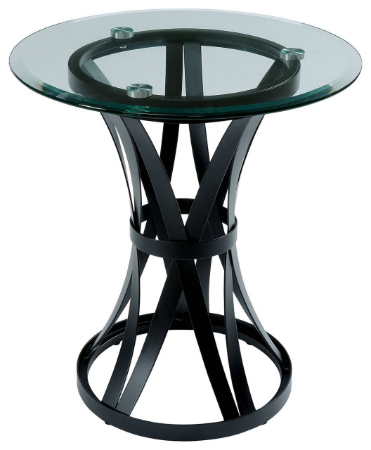 Glass Top End Table with Metal Ribbon Hourglass Style Base, Black ...