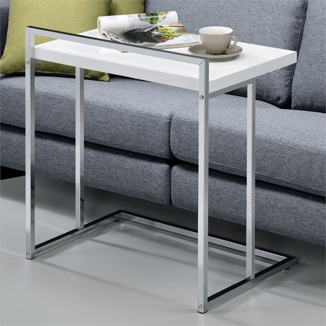 Coaster Dani Rectangular Modern Metal Snack Table in Chrome/Gloss White ...
