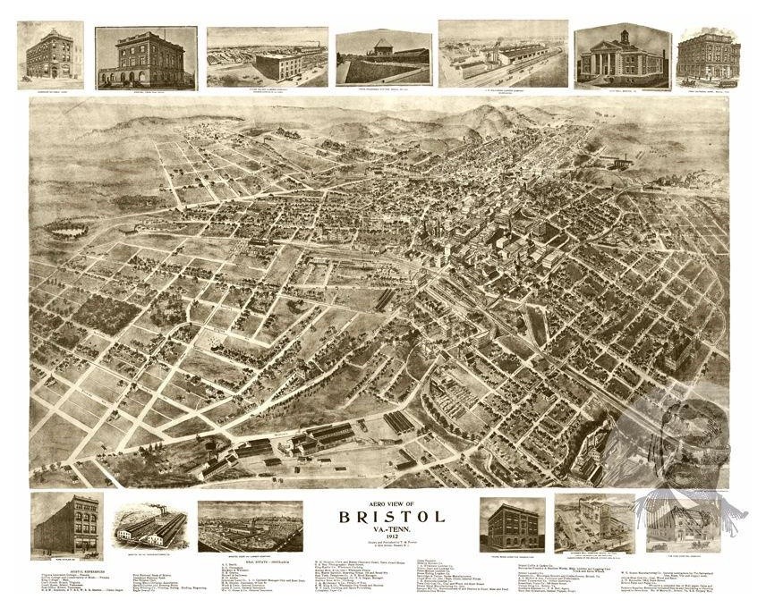 Historic Bristol, VA Map 1912, Vintage Virginia Art Print Decor, 12"x18 ...