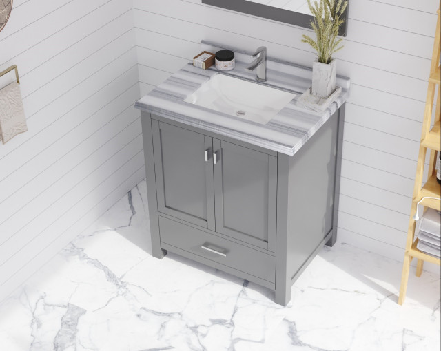 Forever 30" Single Hole Stripes Marble Countertop With Rectangular ...