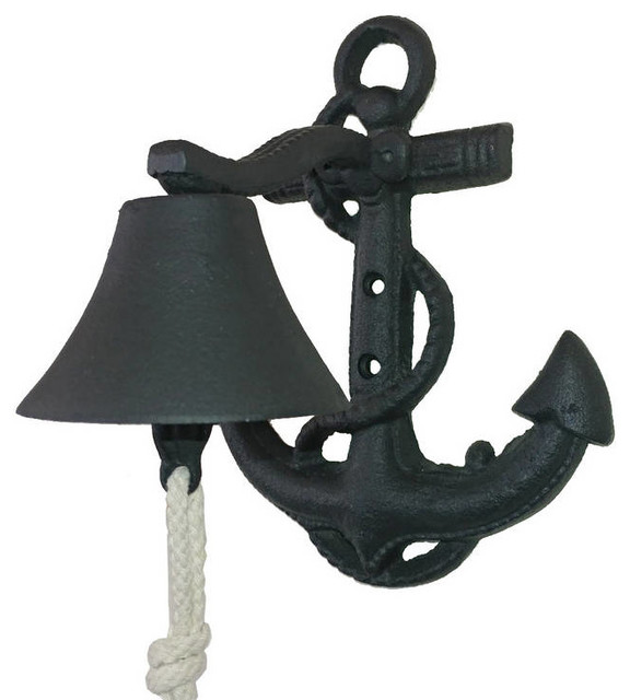 Rustic Black Cast Iron Wall Mounted Anchor Bell 8' - Nautical Bell ...