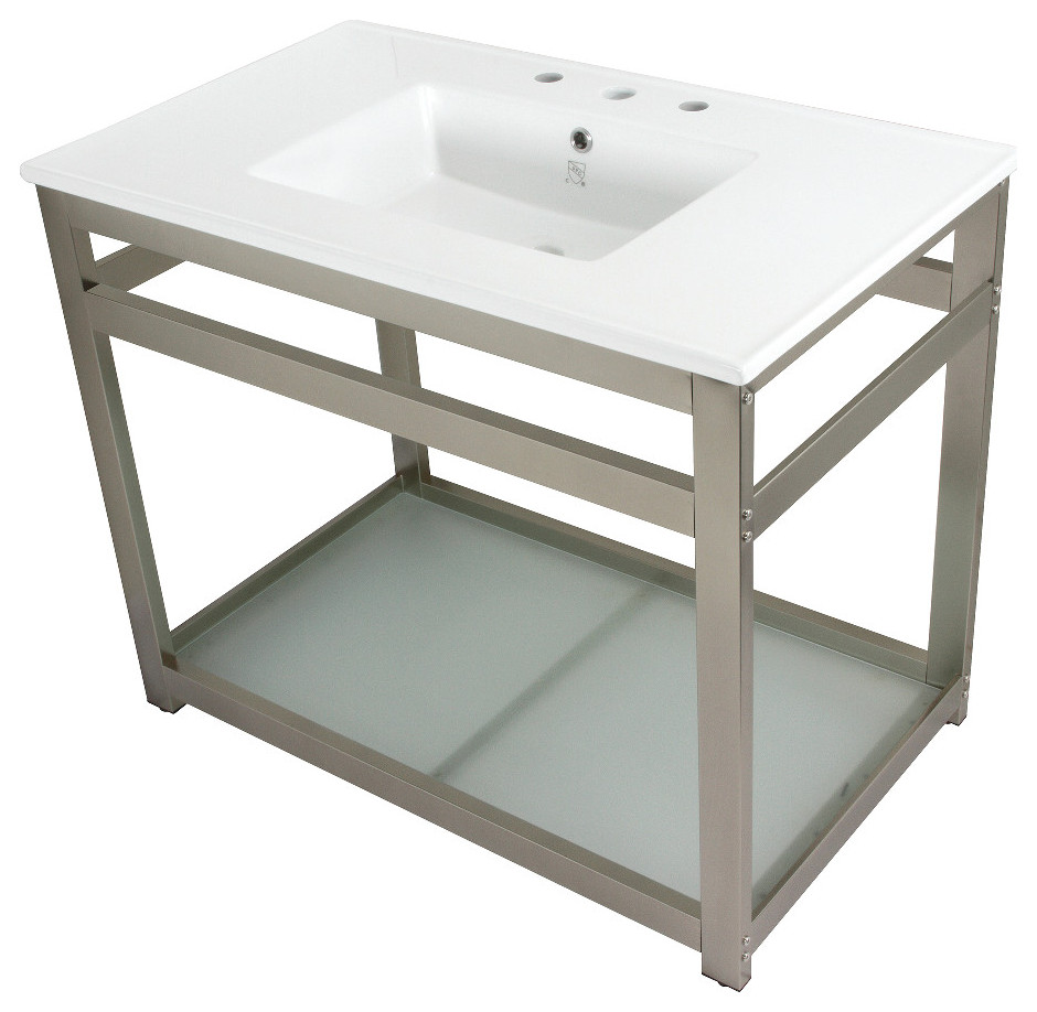 Fauceture VWP3722W8B8 Quadras 37" Ceramic Console Sink, 8" 3-Hole ...