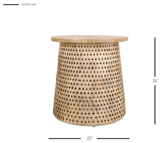 Kamari Rattan Coffee Table/ End Table With Wood Top, End Table ...